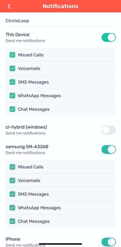 User Settings - Notifications Per Device