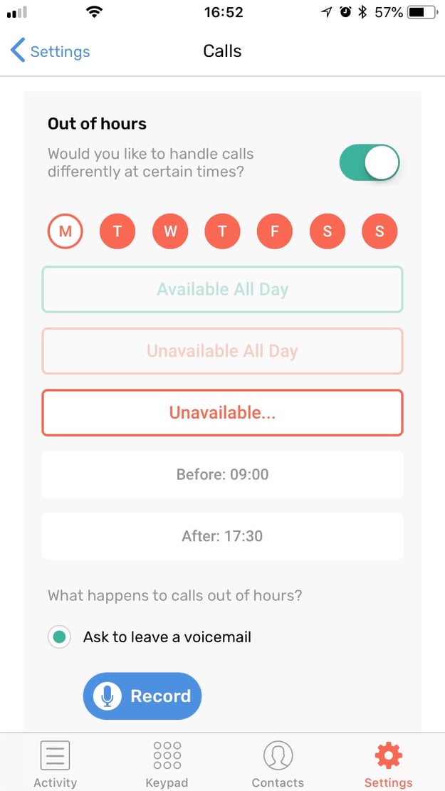 How to set your out of hours / working hours